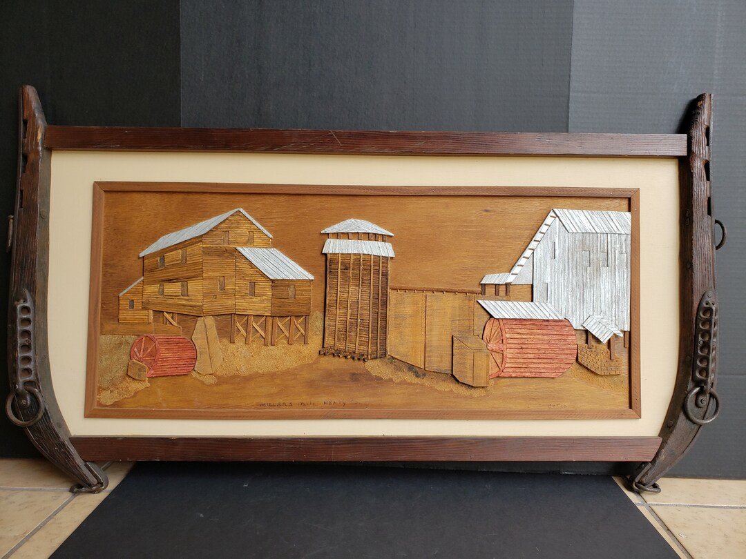 Rustic Intarsia Wood Art: Mill & Animal Yoke, Artist Signed - Etsy