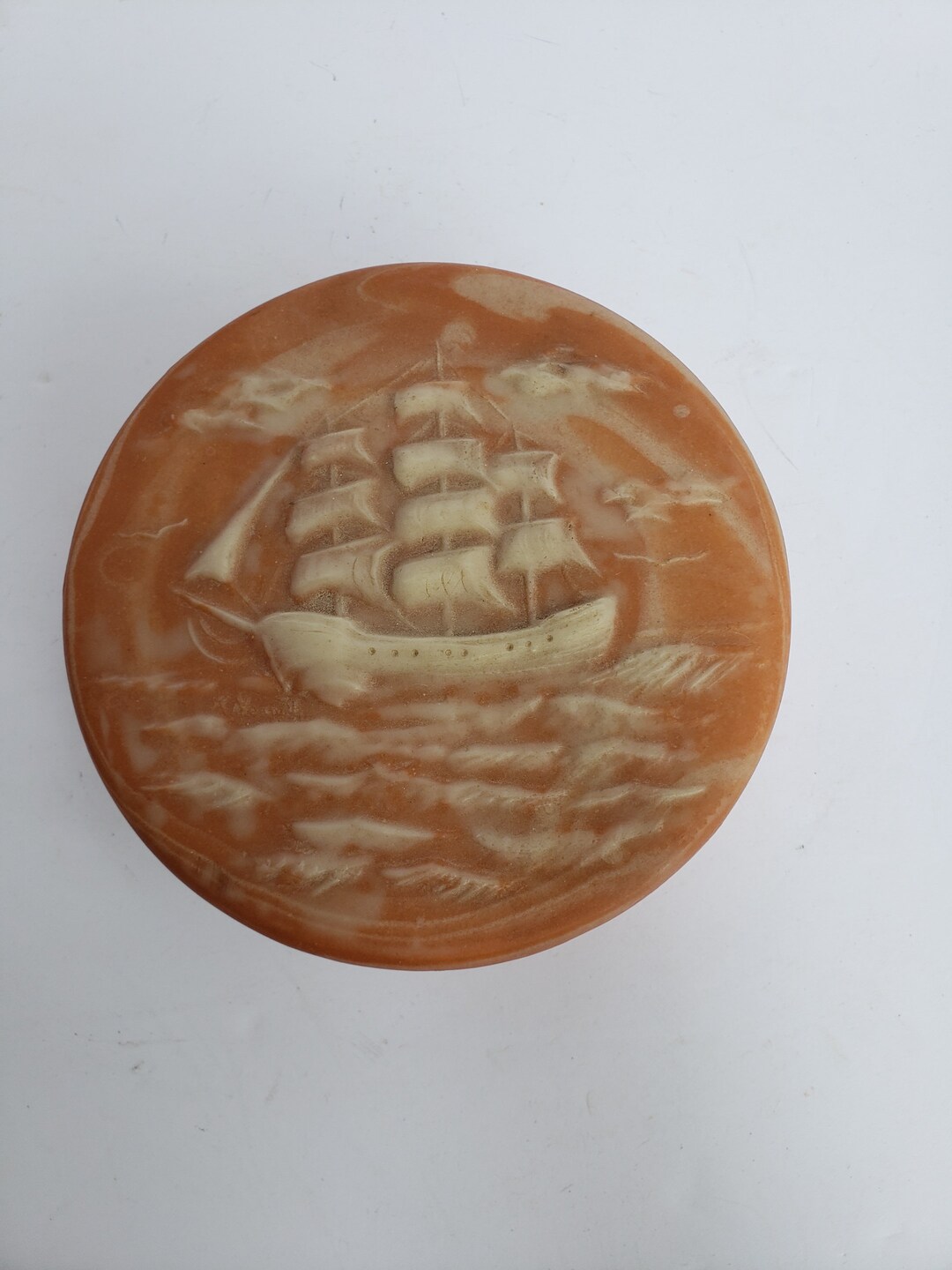 Round Incolay or Marble Look Box in Orange Color With Embossed Clipper ...