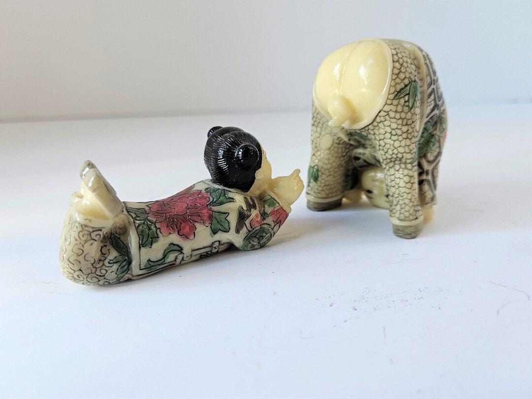 Asian Little Boy & Girl Figurines Split Bottom Patterned Outfit Stone ...