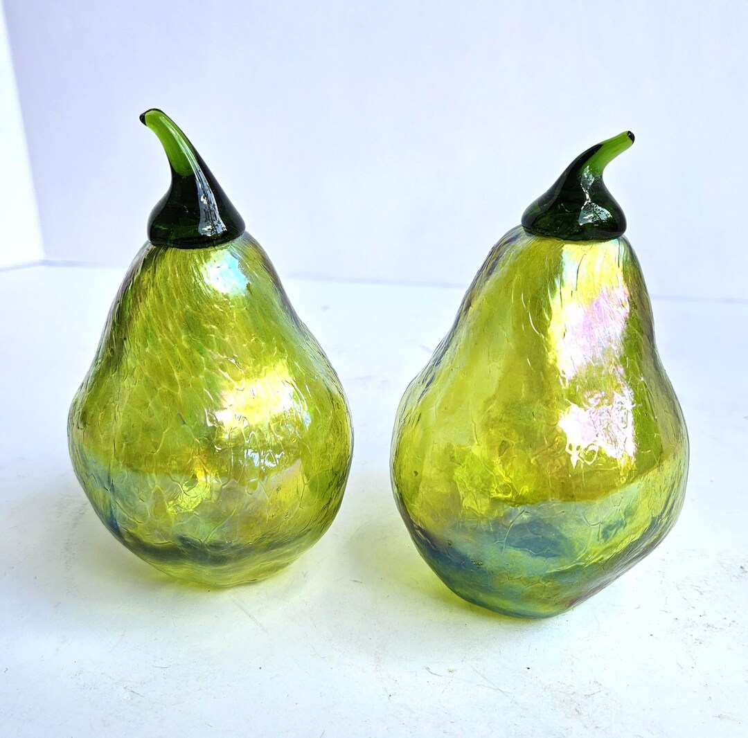 Iridescent Green Glass Pear: Applied Stem, Glass Eye Studio Style - Etsy