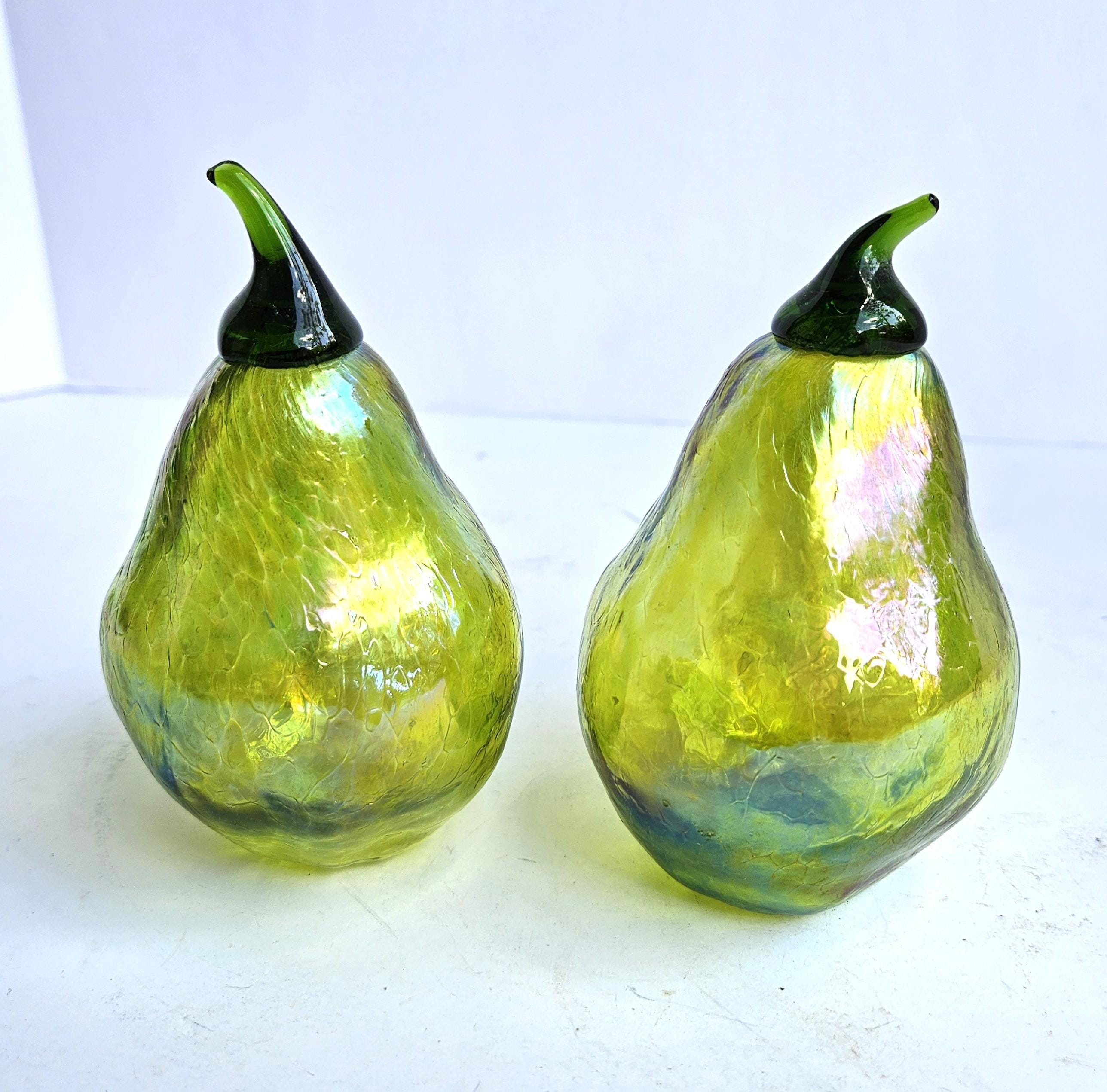 Iridescent Green Glass Pear: Applied Stem, Glass Eye Studio Style - Etsy