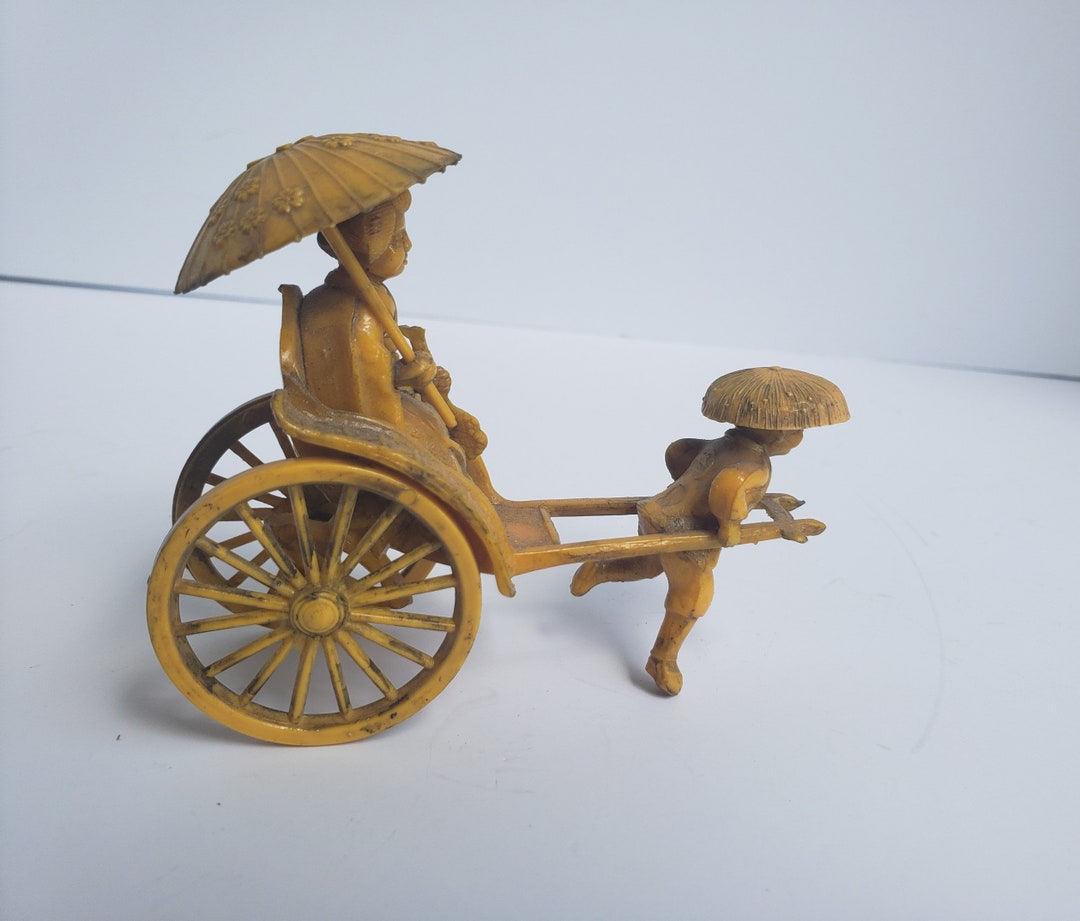 Celluloid Japanese Geisha Figurine With Umbrella Ricksaw Pulled by Boy ...
