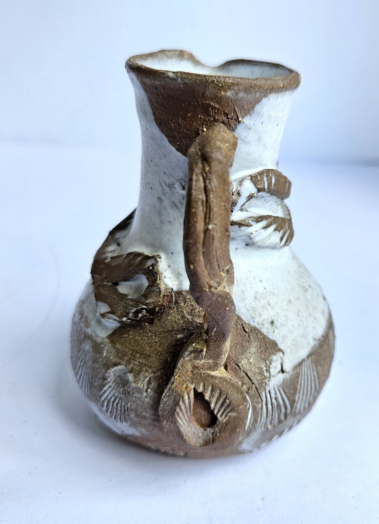 Miniature Pottery Pitcher or Vase With Pressed Details - Artist Signed ...