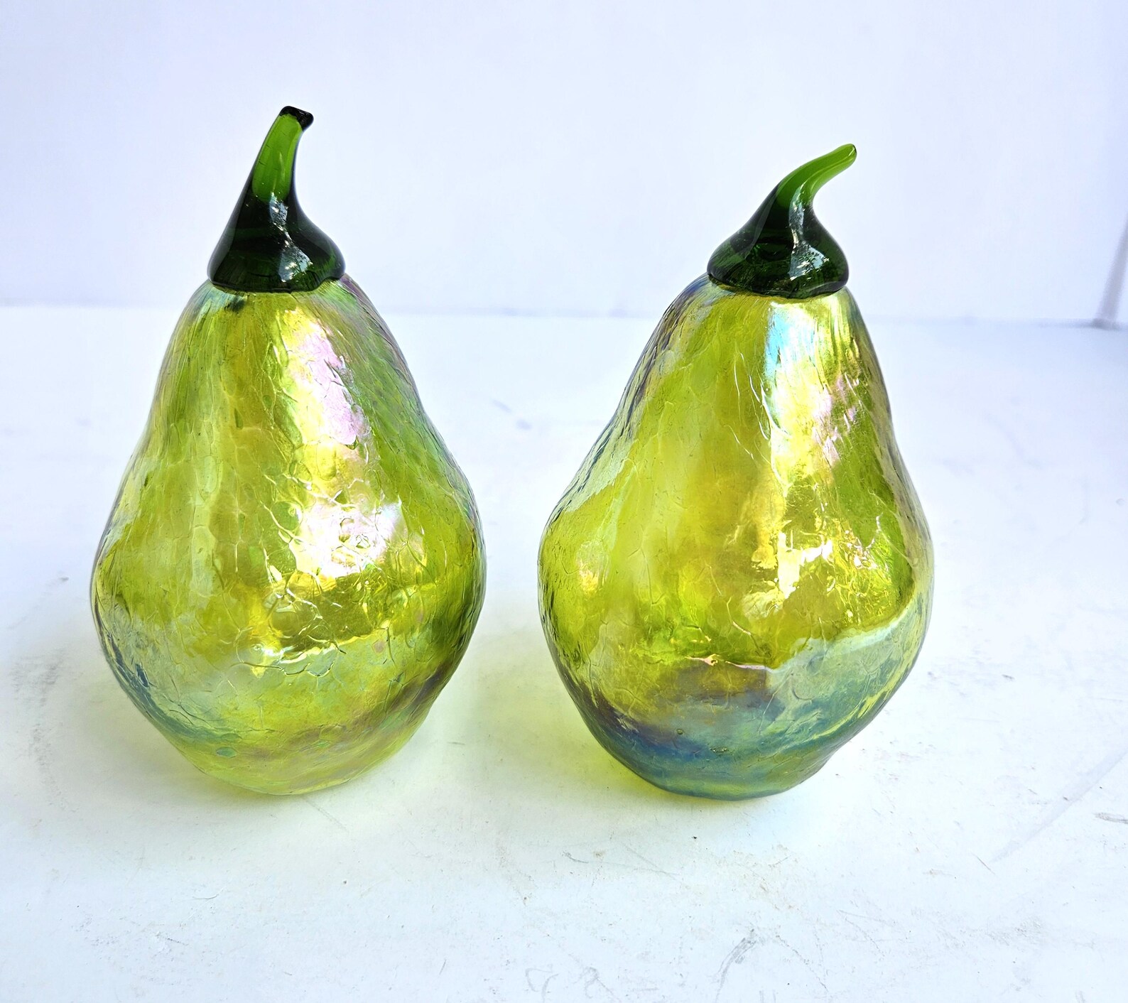 Iridescent Green Glass Pear: Applied Stem, Glass Eye Studio Style - Etsy