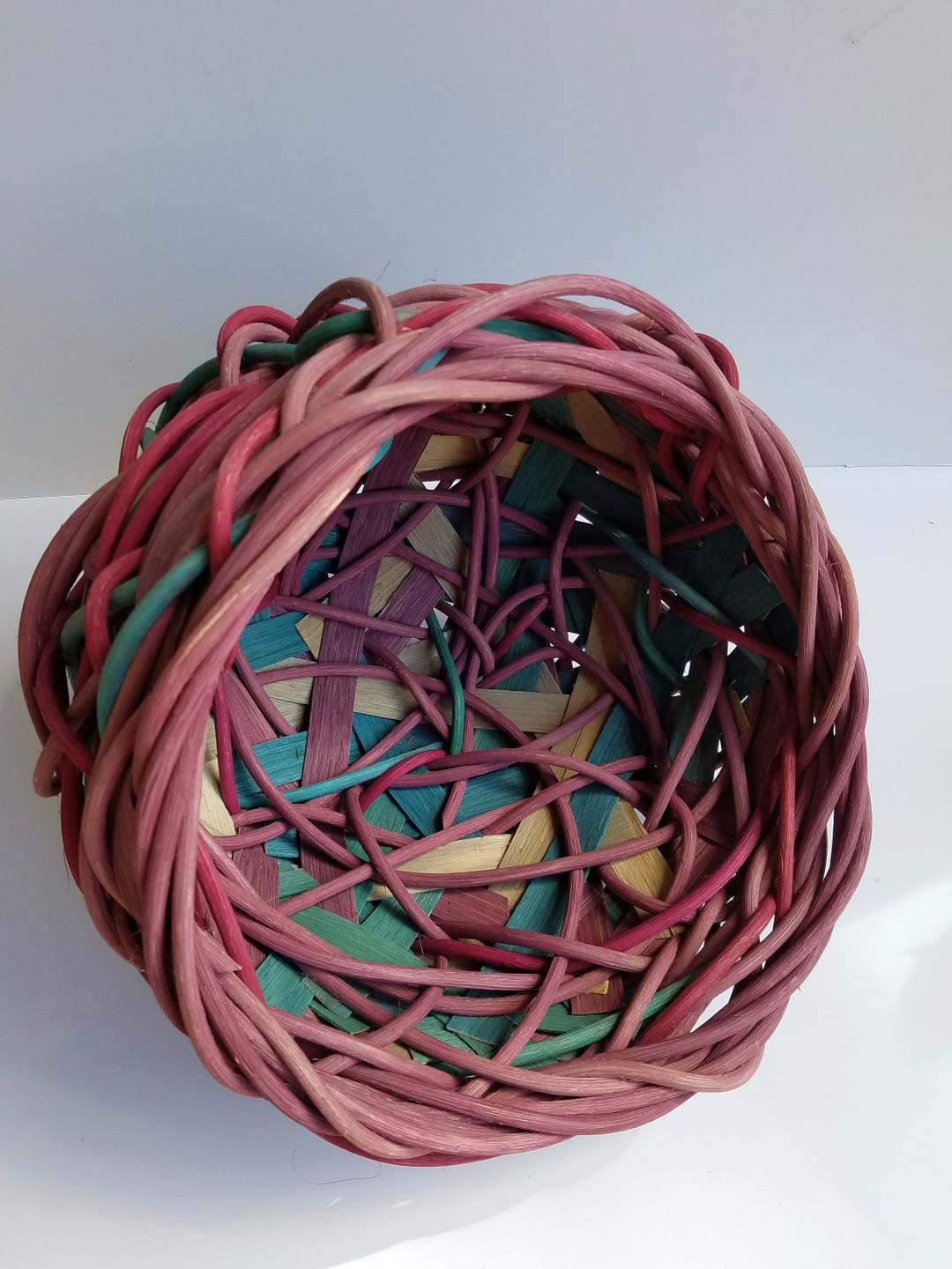 Floor Basket Vintage - Random Weave - Large - Teal and Pink - Etsy