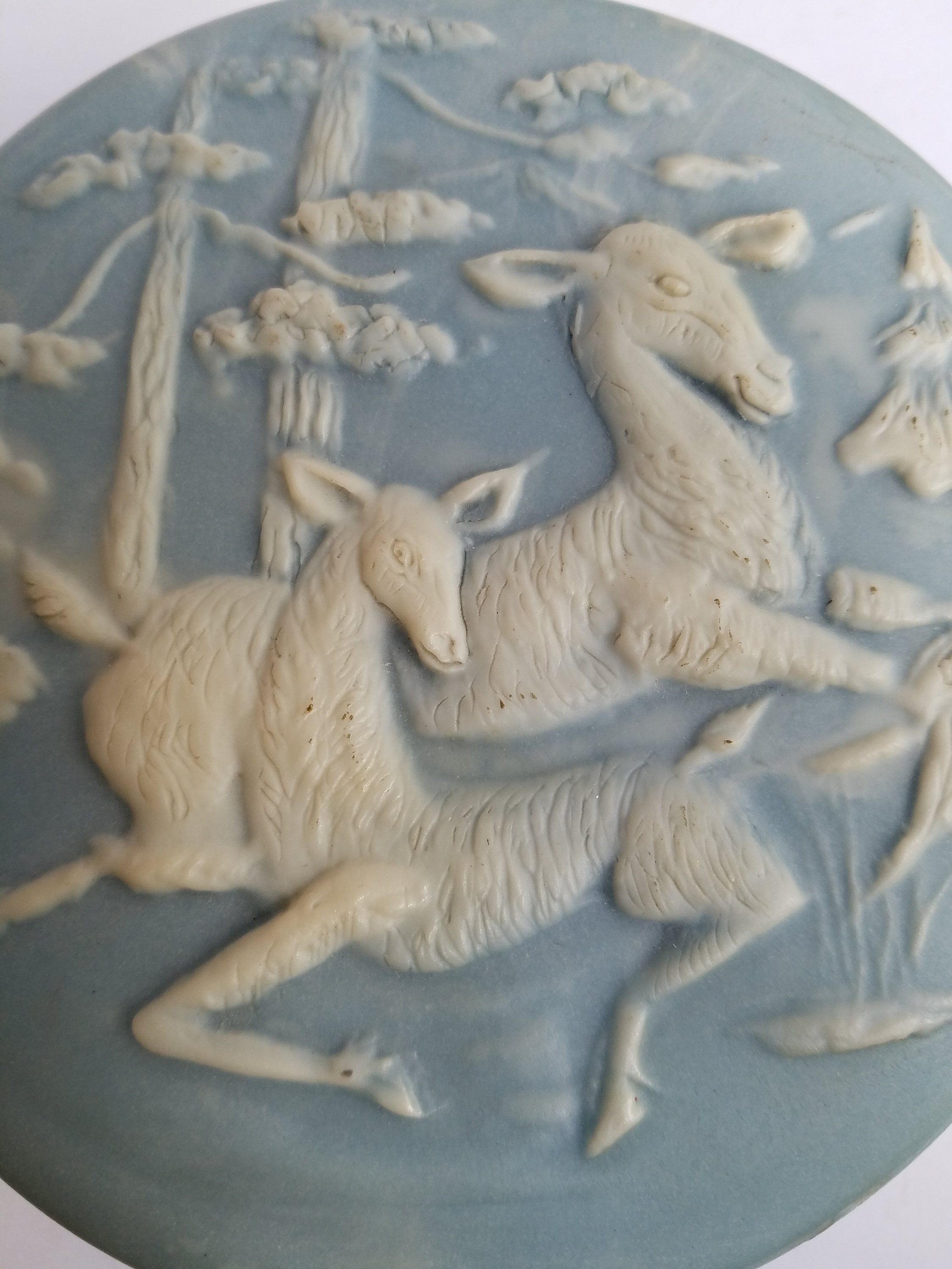 Blue and White Incolay Look Trinket Box with Pair of Deer by | Etsy
