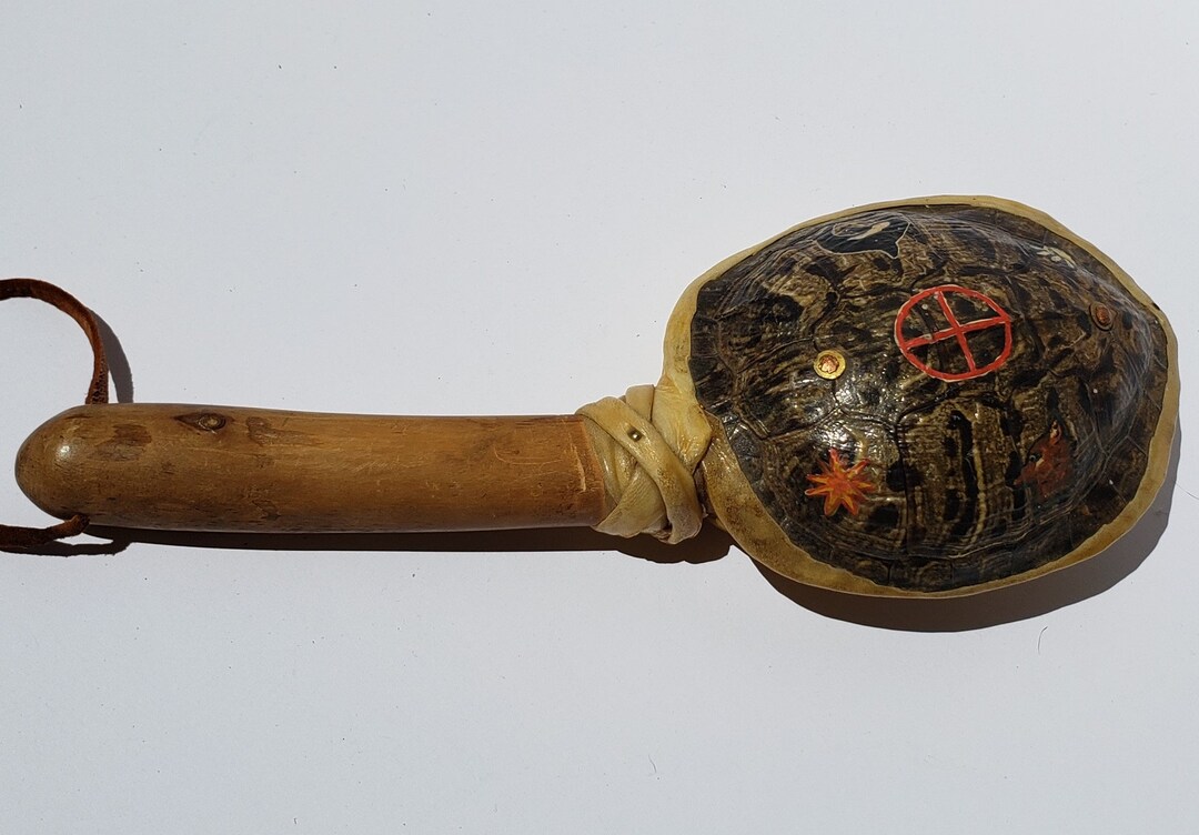 Vintage Turtle Shell Shaker or Rattle With Symbol Details Smooth Wood ...