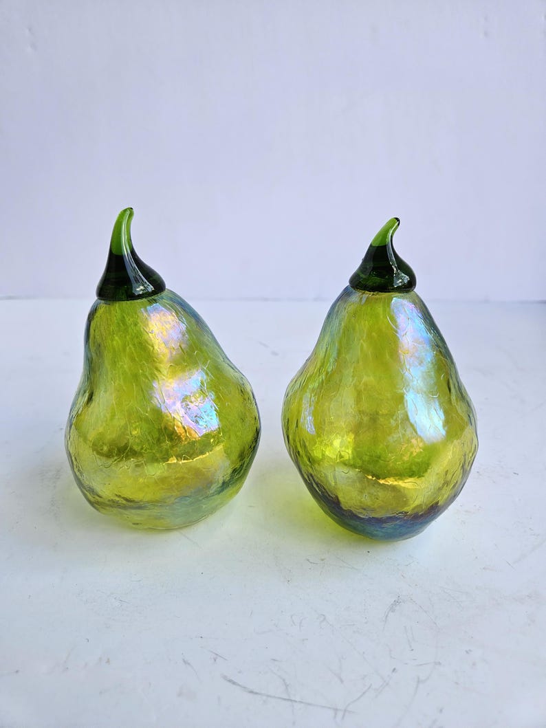 Iridescent Green Glass Pear: Applied Stem, Glass Eye Studio Style - Etsy