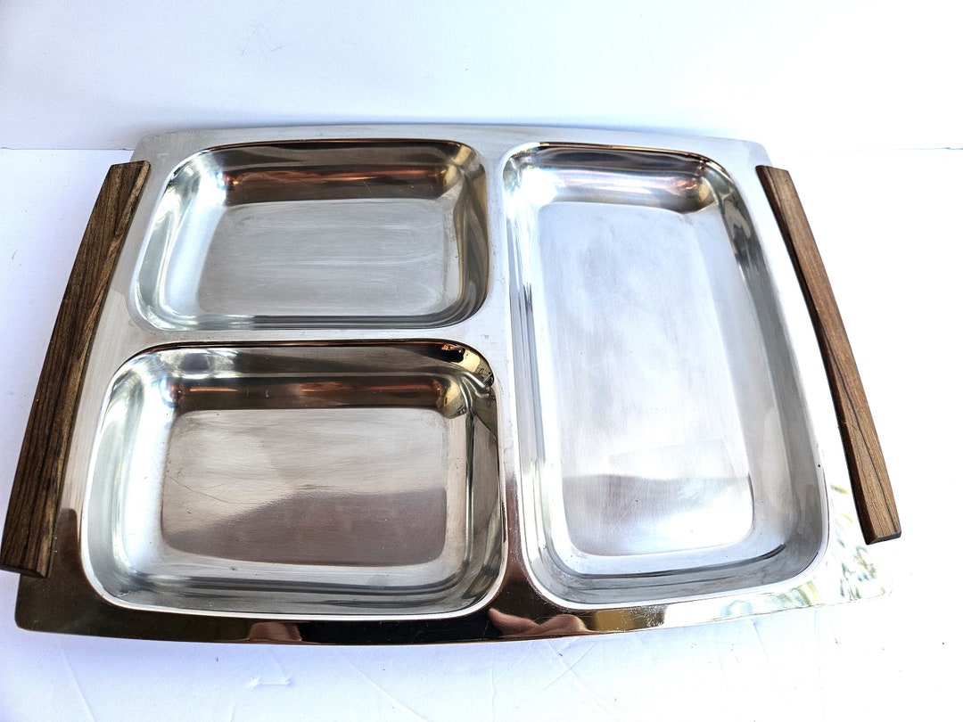 Vintage Chrome Tray - Lunch Tray With Teak Handles by Lundtofte Denmark ...