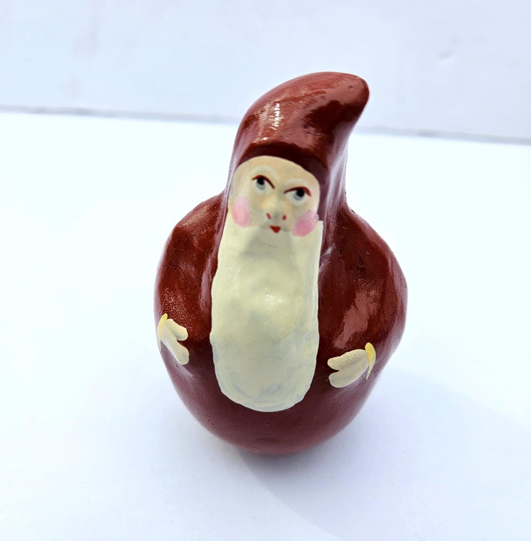 Vintage Molded and Painted Paper Mache Weighted Wobbly Santa - Marked ...