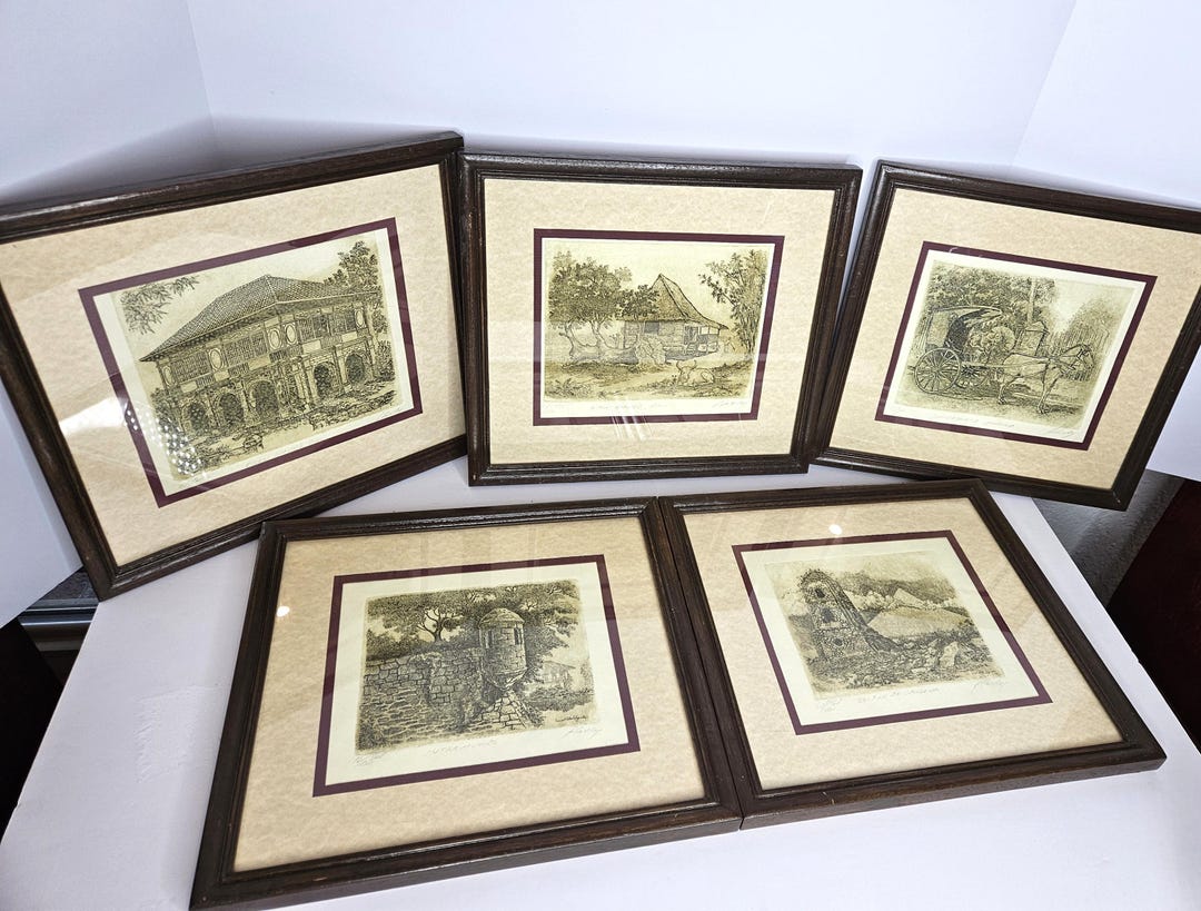 Set of 5 Signed Etching Prints by Alex Uy - Framed - Philippines - Etsy