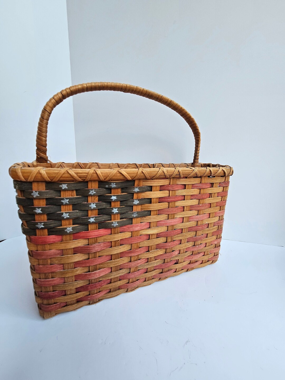 Folk Style Wicker Stars and Stripes Mail Basket - Etsy