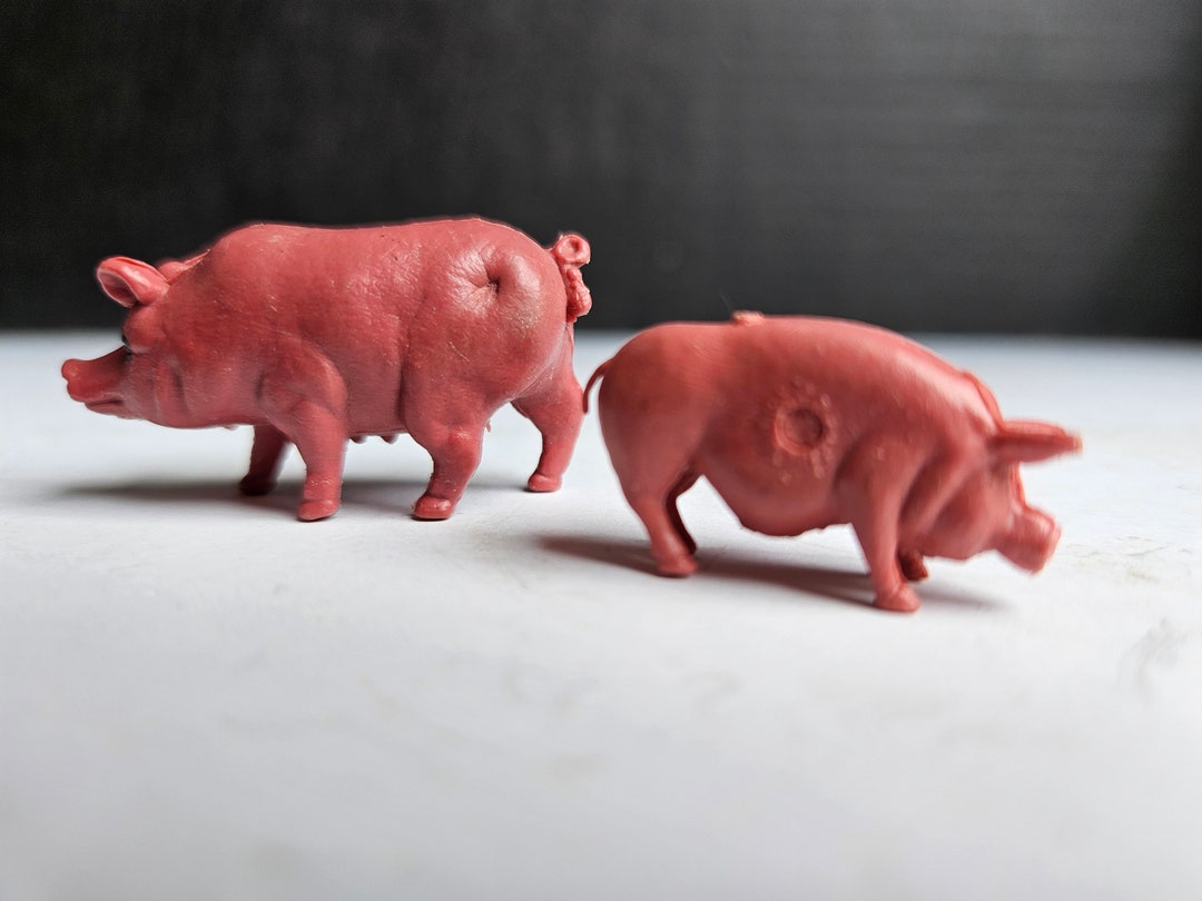 Pair of Miniature Plastic Toy Pigs- One Female - One Marked Singapore ...