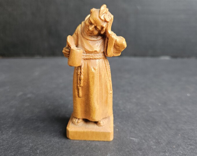 Small Hand Carved Wood Franciscan Monk or Friar Figure Holding a Stein ...