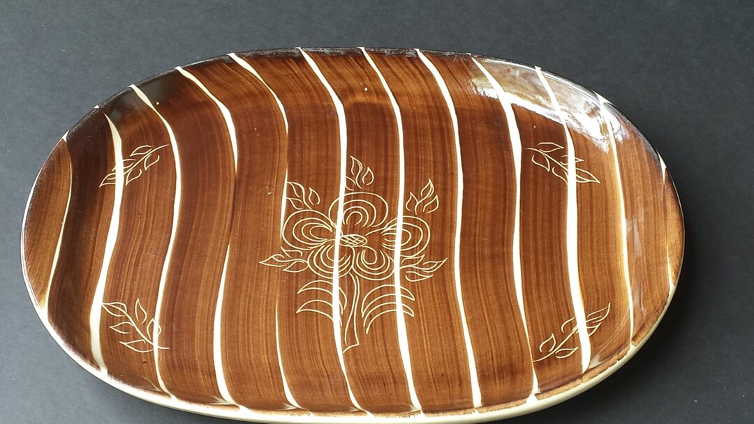 Purinton Slip Ware Intaglio Brown Pattern Serving Platter 12 Inch - Etsy