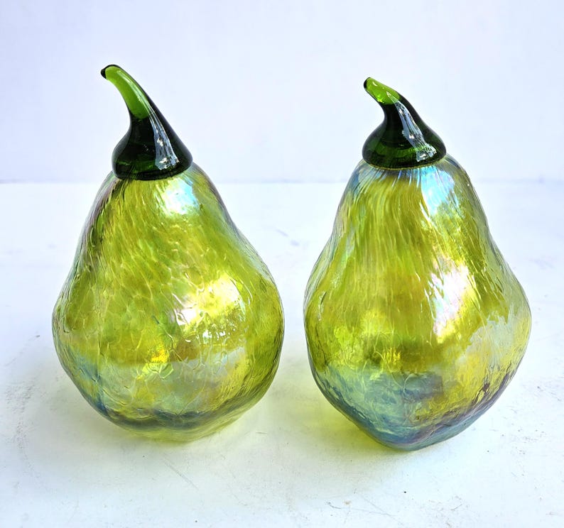 Iridescent Green Glass Pear: Applied Stem, Glass Eye Studio Style - Etsy