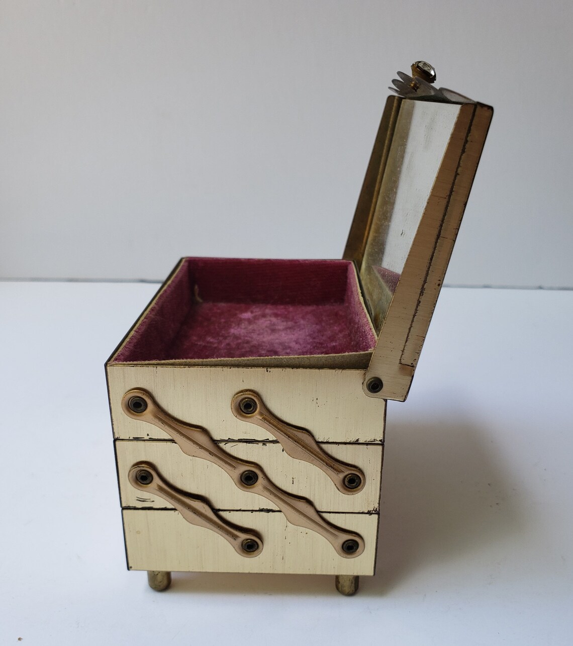 Gold Metal Cantilever Jewelry Box With Floral and Rhinestone - Etsy New ...