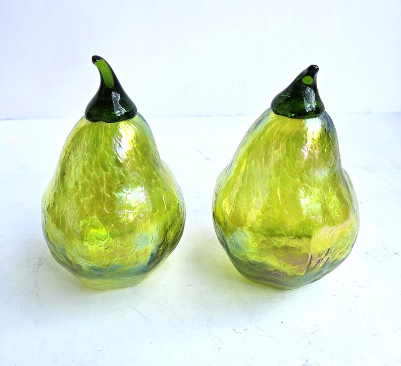Iridescent Green Glass Pear: Applied Stem, Glass Eye Studio Style - Etsy