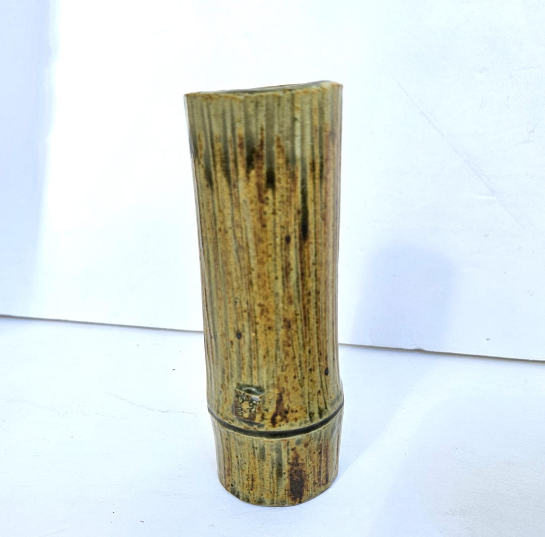 Realistic Bamboo Look Pottery Vase or Candle Holder - Possibly Japanese ...