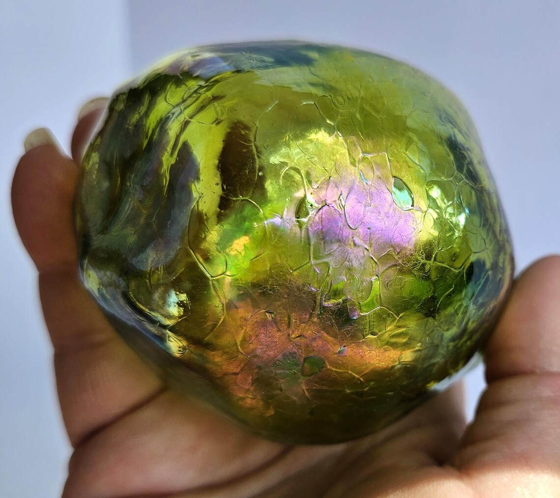Iridescent Green Glass Pear: Applied Stem, Glass Eye Studio Style - Etsy