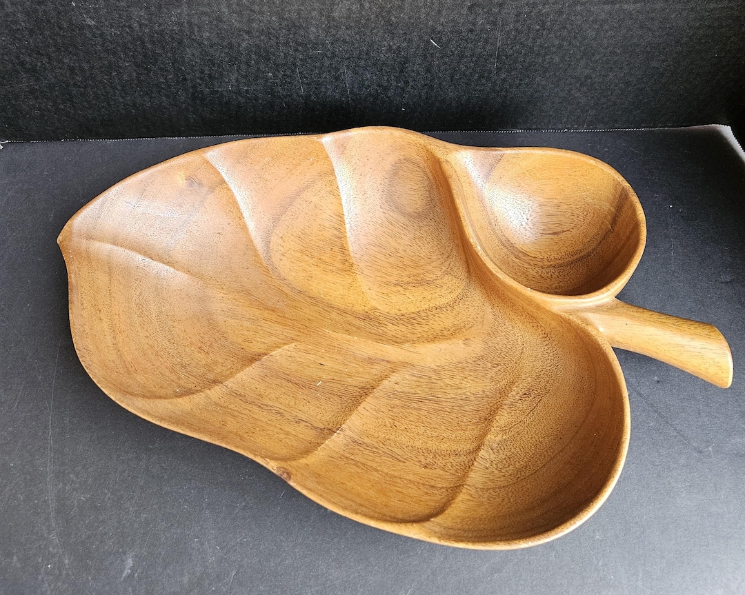 Leaf Shaped 2 Compartment Bowl Vintage Monkey Pod Wood by Hibiscus ...