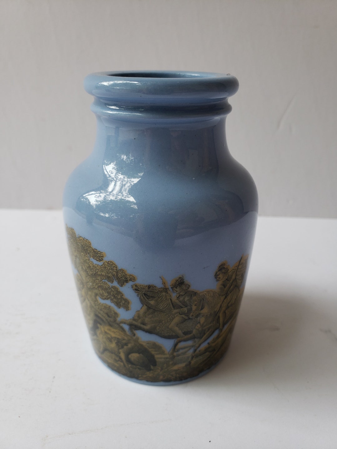Vintage Blue Pratt Ware Pot: Gold Boar Hunting Scene - Etsy UK
