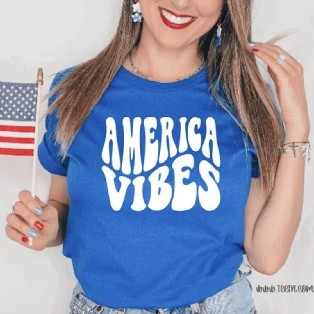 America Vibes Shirt | Groovy Retro Patriotic Ladies Girls USA Top ...