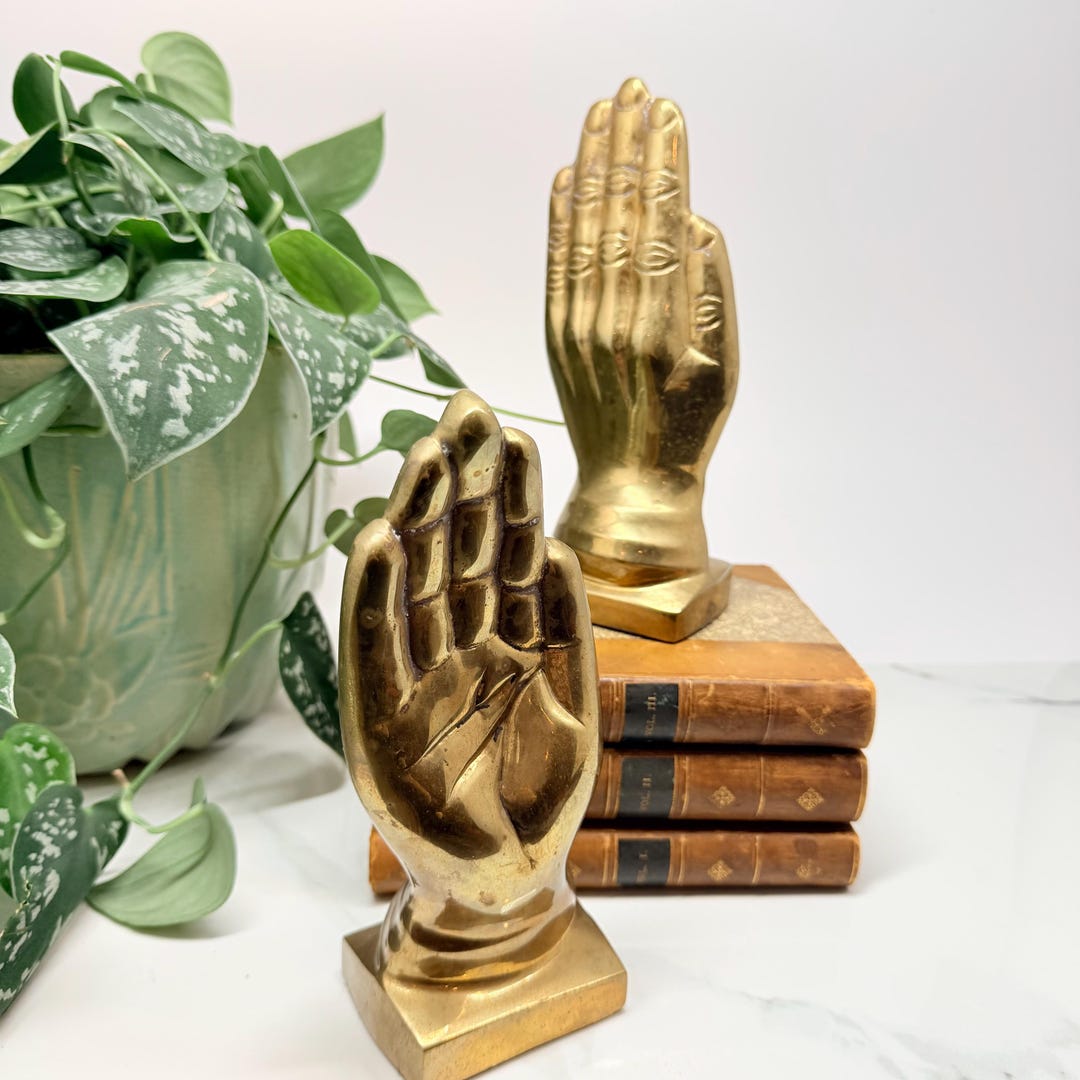 Vintage Brass Hand Bookends | Mid Century Library Decor - Etsy