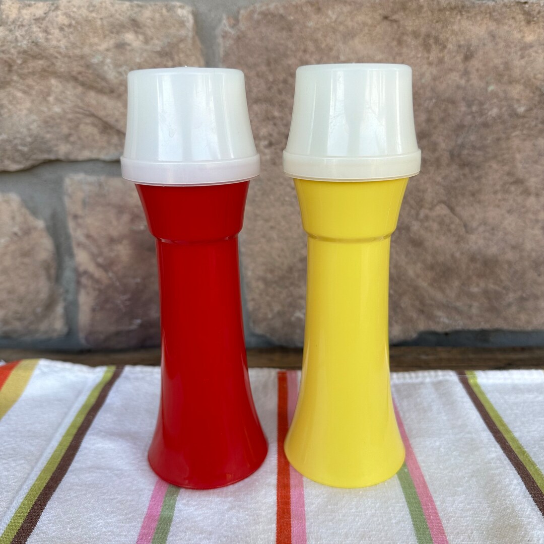 Vintage Tupperware Set of Ketchup and Mustard Pump Dispensers - Red and ...