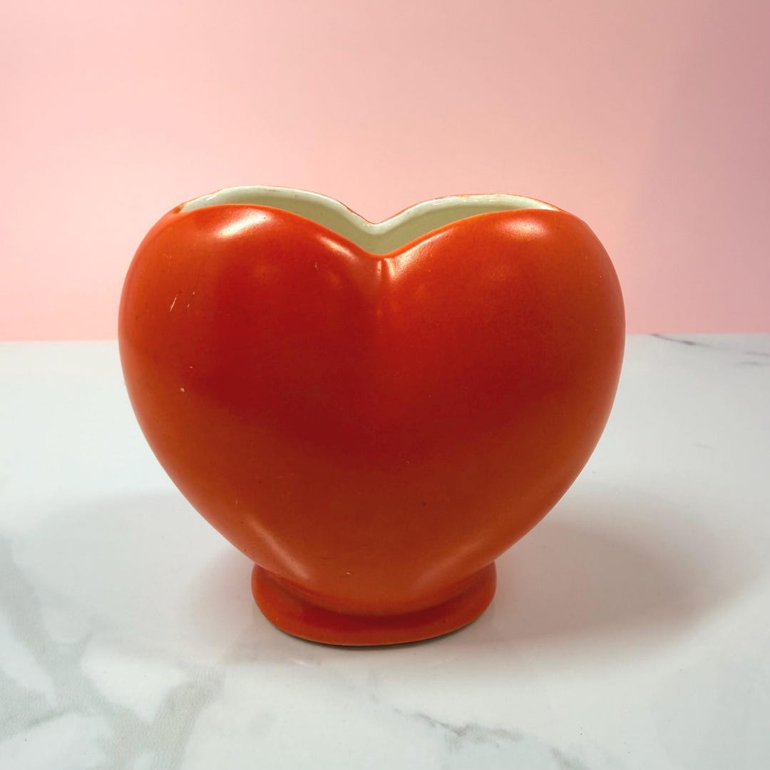 Vintage Tomato Red Heart Vase | Mid Century Valentine Decor - Etsy