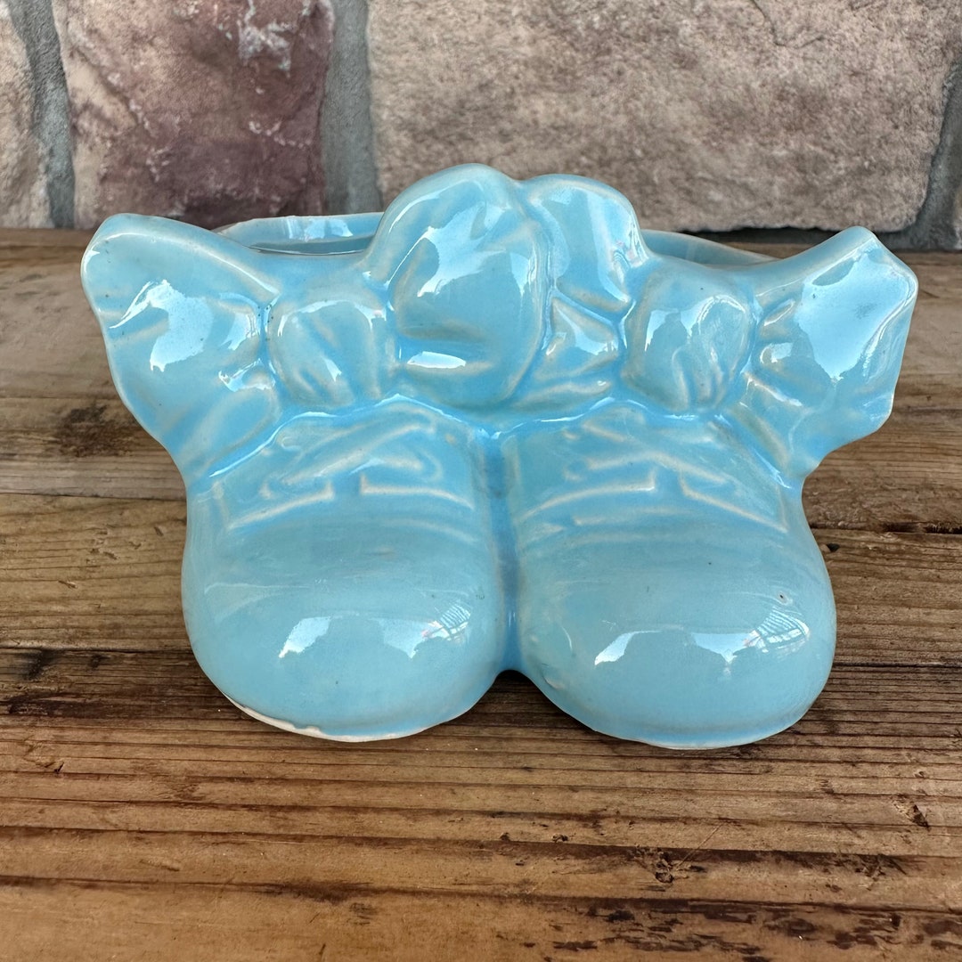 Vintage Mccoy Ceramic Blue Baby Boy Bootie Planter - Vintage Nursery ...