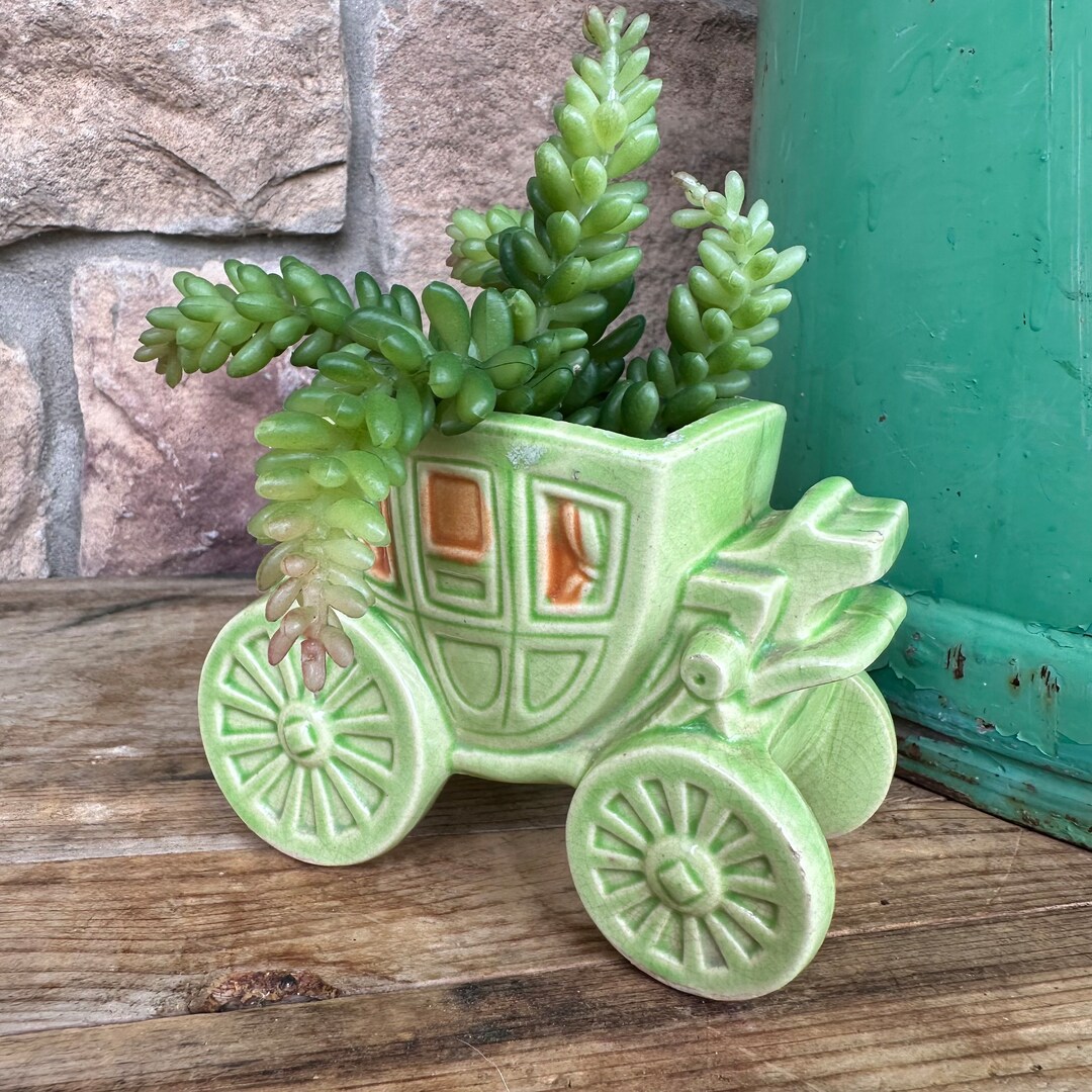 Vintage Green Stage Coach Planter Made in Japan Small Succulent Flower ...