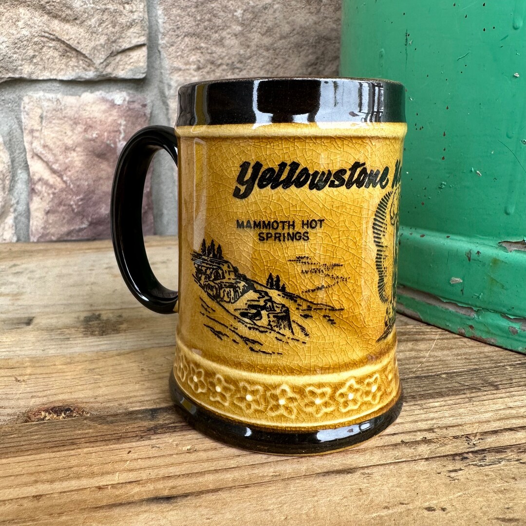 Vintage Yellowstone National Park Souvenir Brown and Tan Beer Stein Mug ...