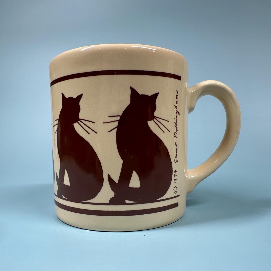 Vintage 1979 Janet Nottingham Cat Mug | Rustic Brown Silhouette Ceramic ...