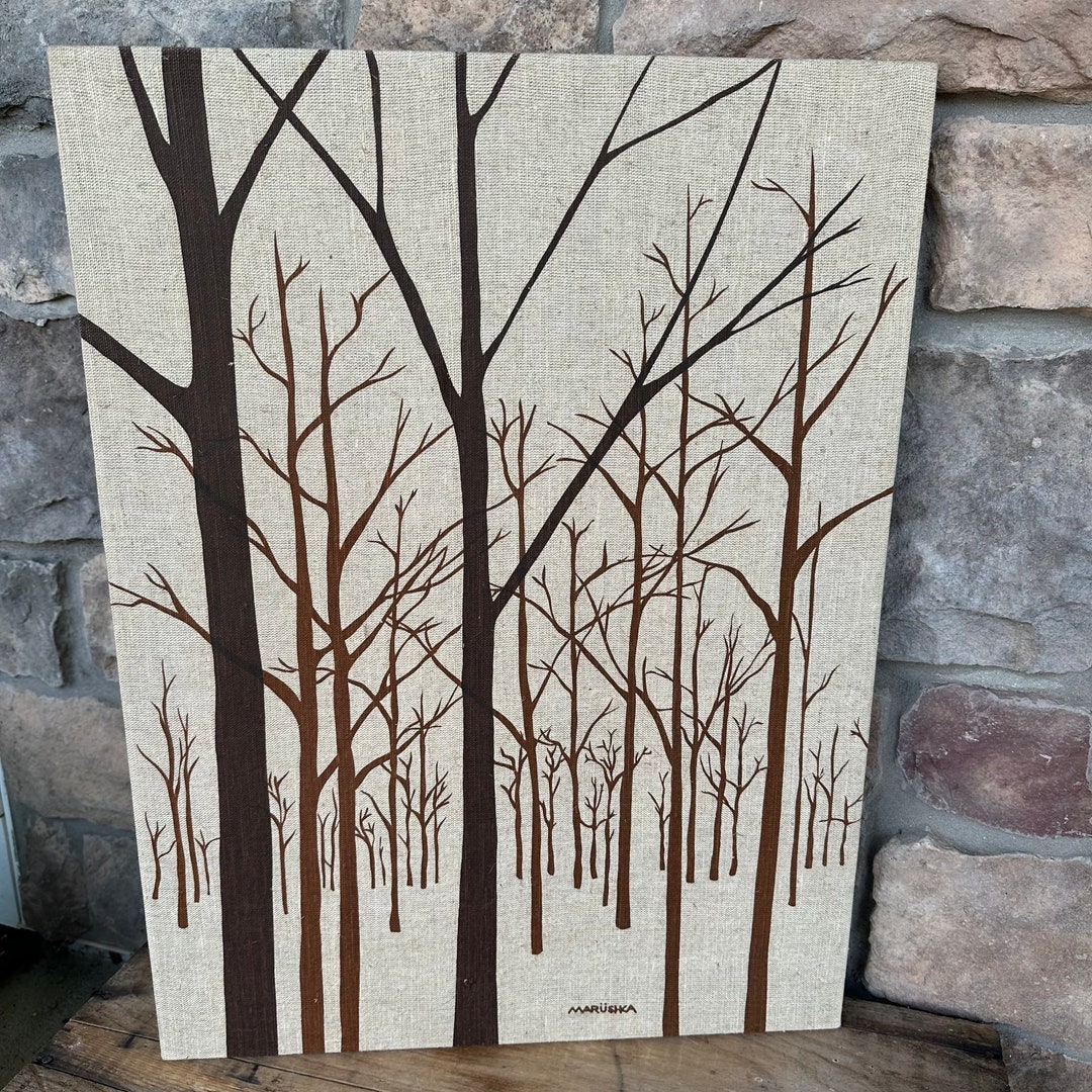 Vintage 1982 Marushka Forest Trees Screen Print on Stretched Linen - Etsy