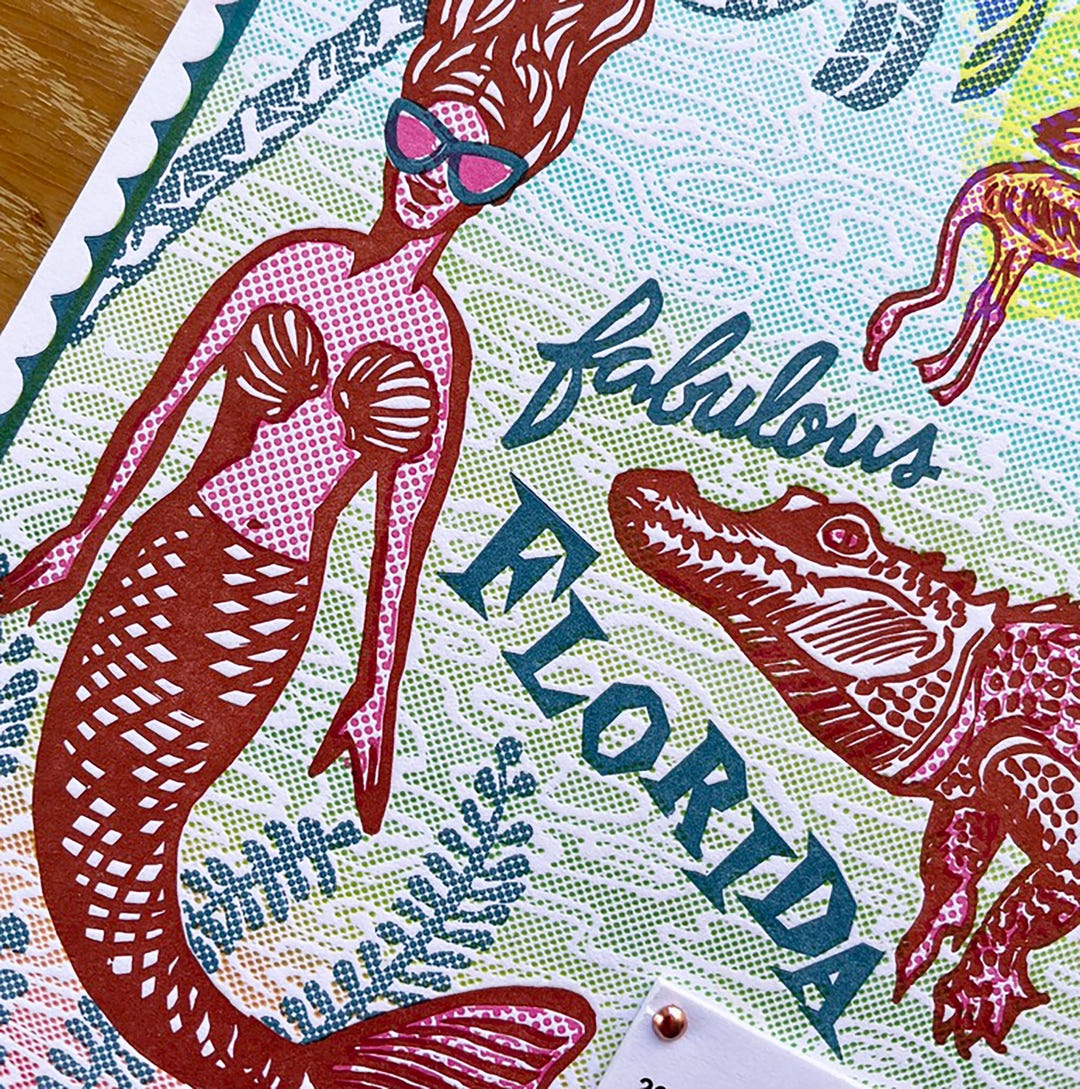 2026 Florida Letterpress Calendar: Mermaid & Gator Art - Etsy