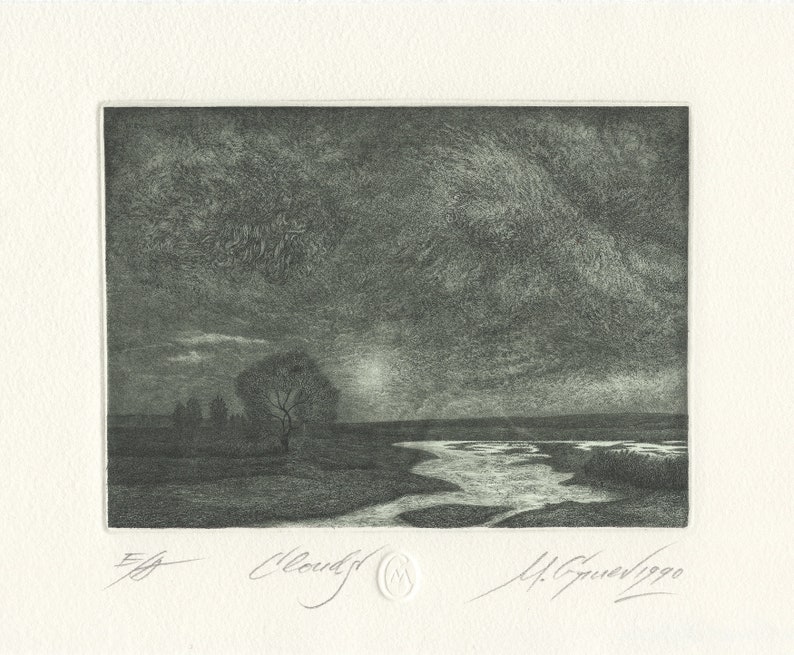 Etching Dry Point Print Clouds Wall Decor - Etsy