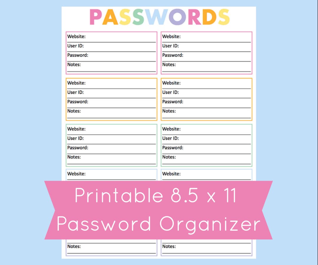 Password Organizer Printable, Password List, Password Log, Printable ...