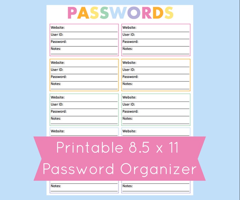 Password Organizer Printable, Password List, Password Log, Printable ...