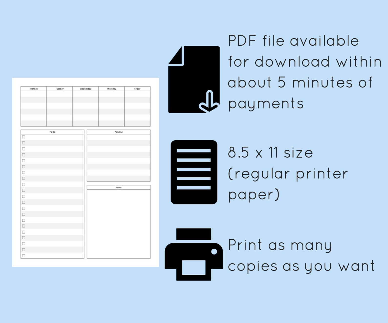 Work Week Planner Printable, Work Week Planner Template, Work Planner ...