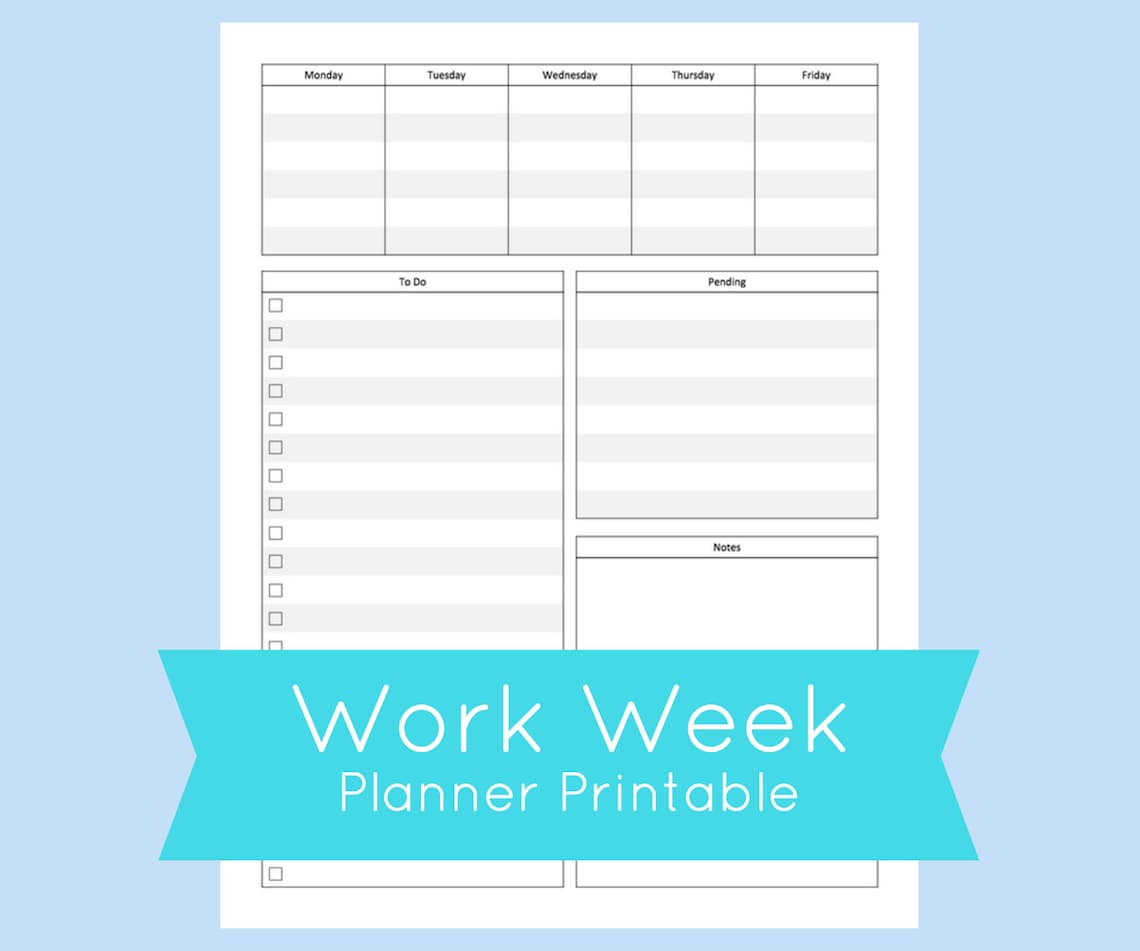 Work Week Planner Printable, Work Week Planner Template, Work Planner ...