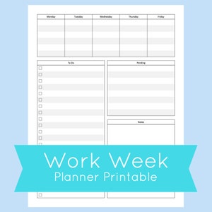 Work Week Planner Printable, Work Week Planner Template, Work Planner ...
