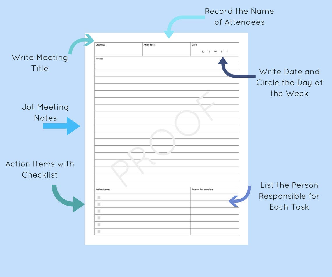 Meeting Agenda Template Printable, Meeting Notes, Meeting Planner, Arc ...