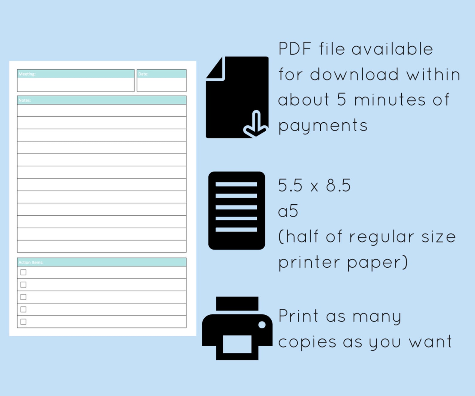Meeting Notes A5 Planner Inserts A5 Meeting Notes A5 - Etsy