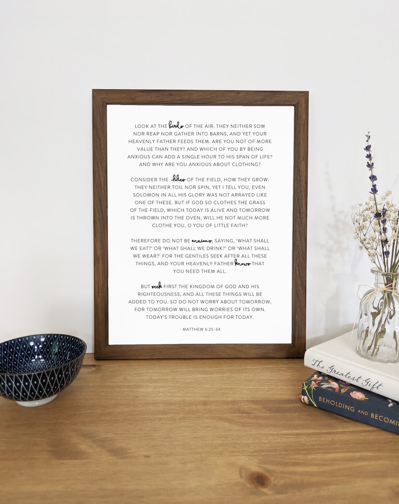 Matthew 6:25-34 Do Not Be Anxious, Seek First the Kingdom - Etsy