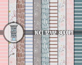 Spring Digital Paper Pack hand drawn birds floral patterns | Etsy