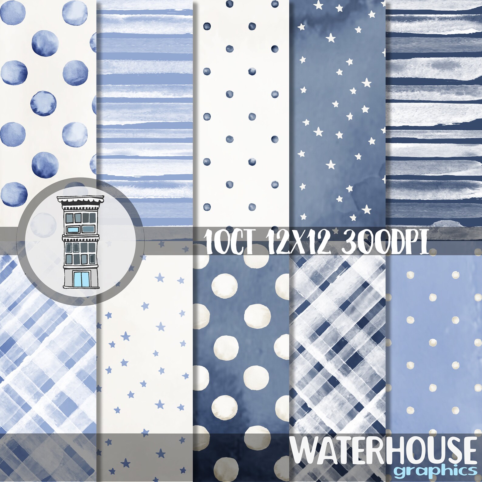 Watercolor BLUE Digital Paper Pack INSTANT Digital DOWNLOAD | Etsy