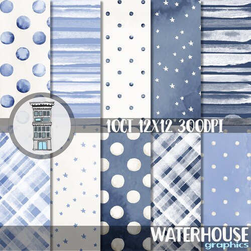 Blue and Red Digital Paper Stripes Chevron Polka Dots - Etsy