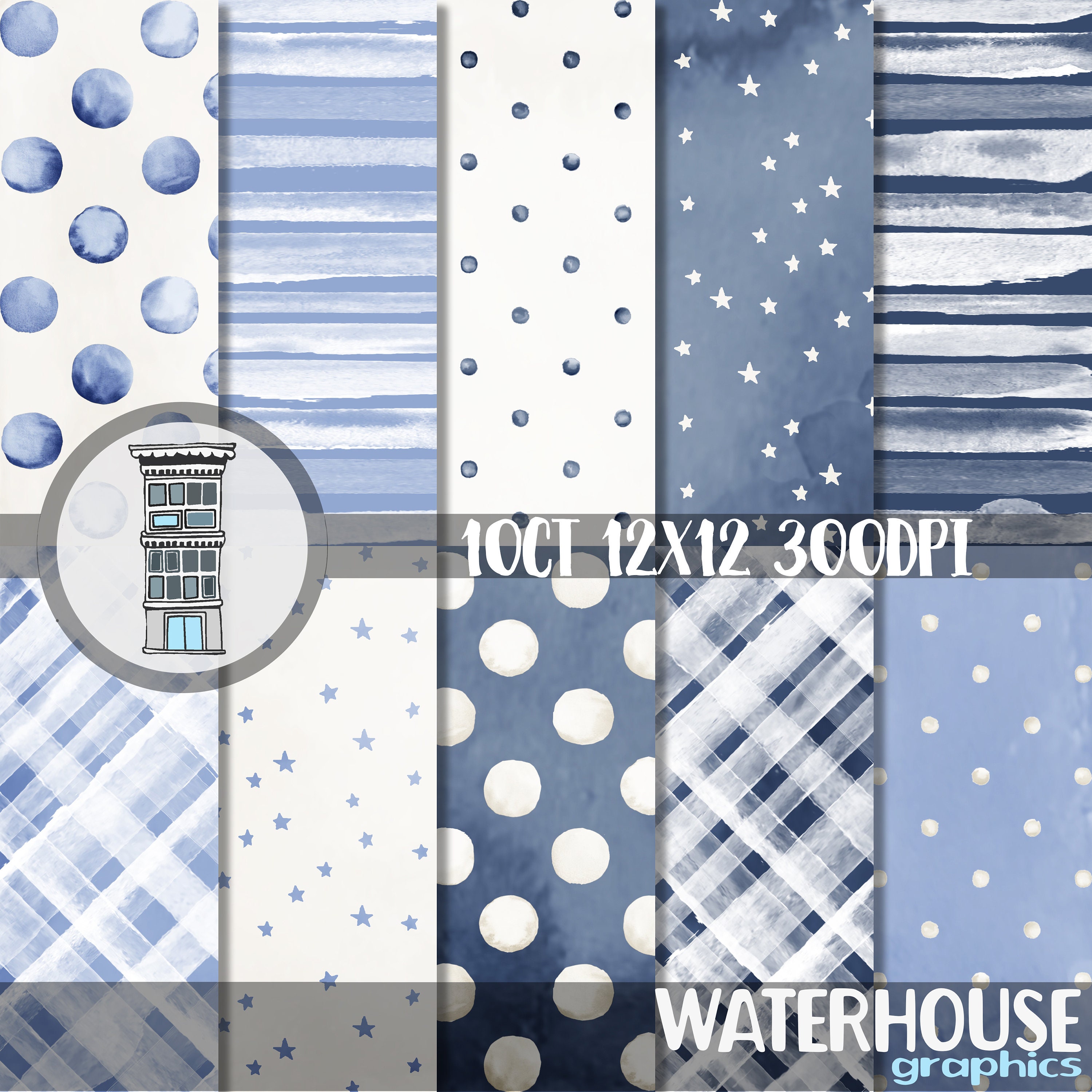 Watercolor BLUE Digital Paper Pack INSTANT Digital DOWNLOAD - Etsy