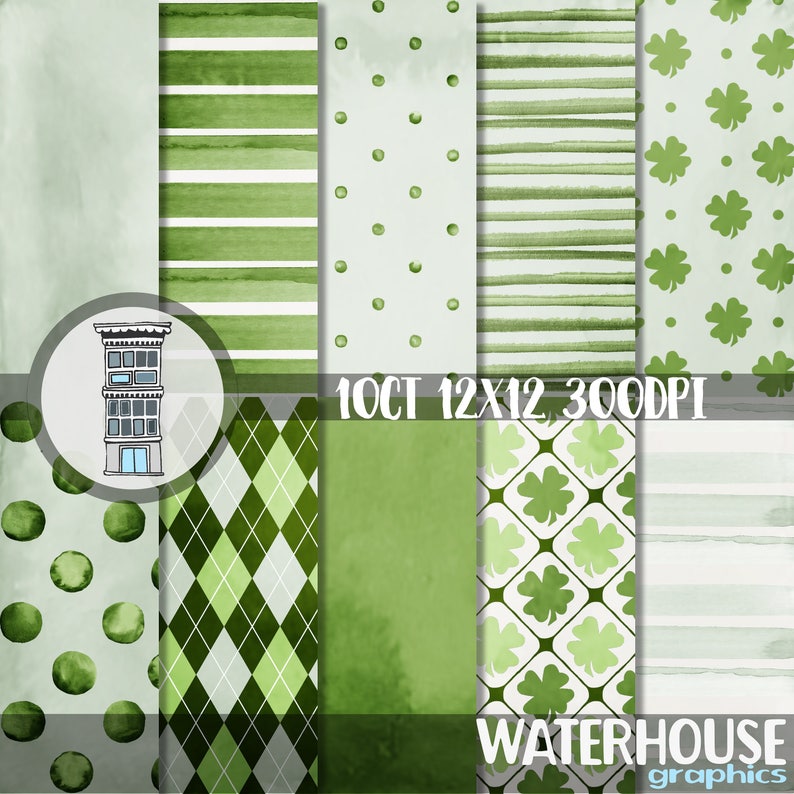Watercolor Shamrock St. Patricks Day Digital Paper Pack | Etsy